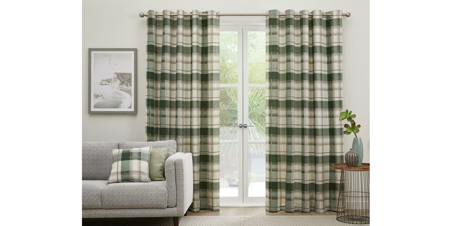 Fusion Balmoral Check Eyelet Curtains - Green from £29.50